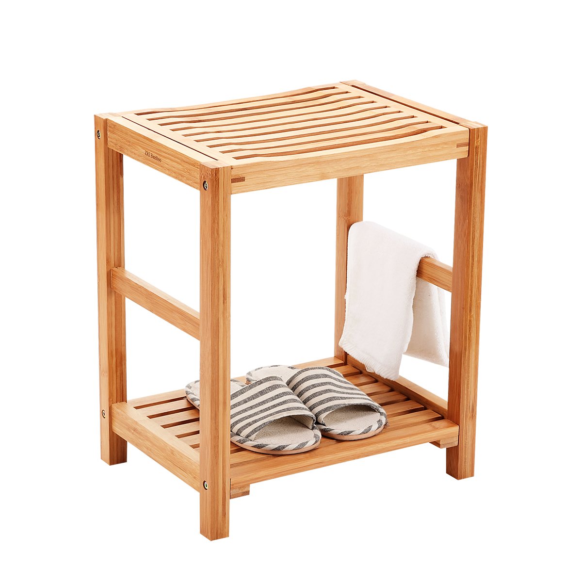 New Ridge Home Goods NewRidge Home Natural Bamboo Shower Seat, Shaving Stool, Spa Bath Bench with Storage Shelf