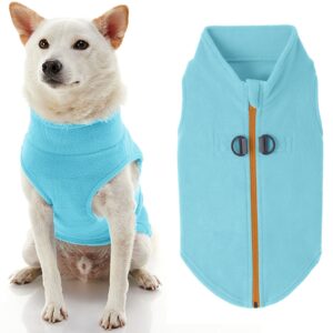 gooby zip up fleece dog sweater - turquoise, large - warm pullover fleece step-in dog jacket with dual d ring leash - winter small dog sweater - dog clothes for small dogs boy and medium dogs