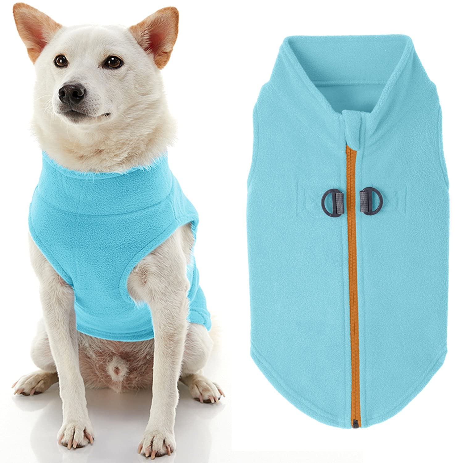 Gooby Zip Up Fleece Dog Sweater - Turquoise, Large - Warm Pullover Fleece Step-in Dog Jacket with Dual D Ring Leash - Winter Small Dog Sweater - Dog Clothes for Small Dogs Boy and Medium Dogs