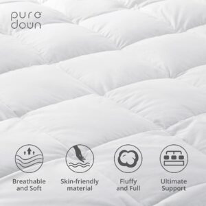 puredown® Premium White Goose Overfilled Bed Topper 100% Cotton Fabric Mattress Pad, King, Alternative and Feather