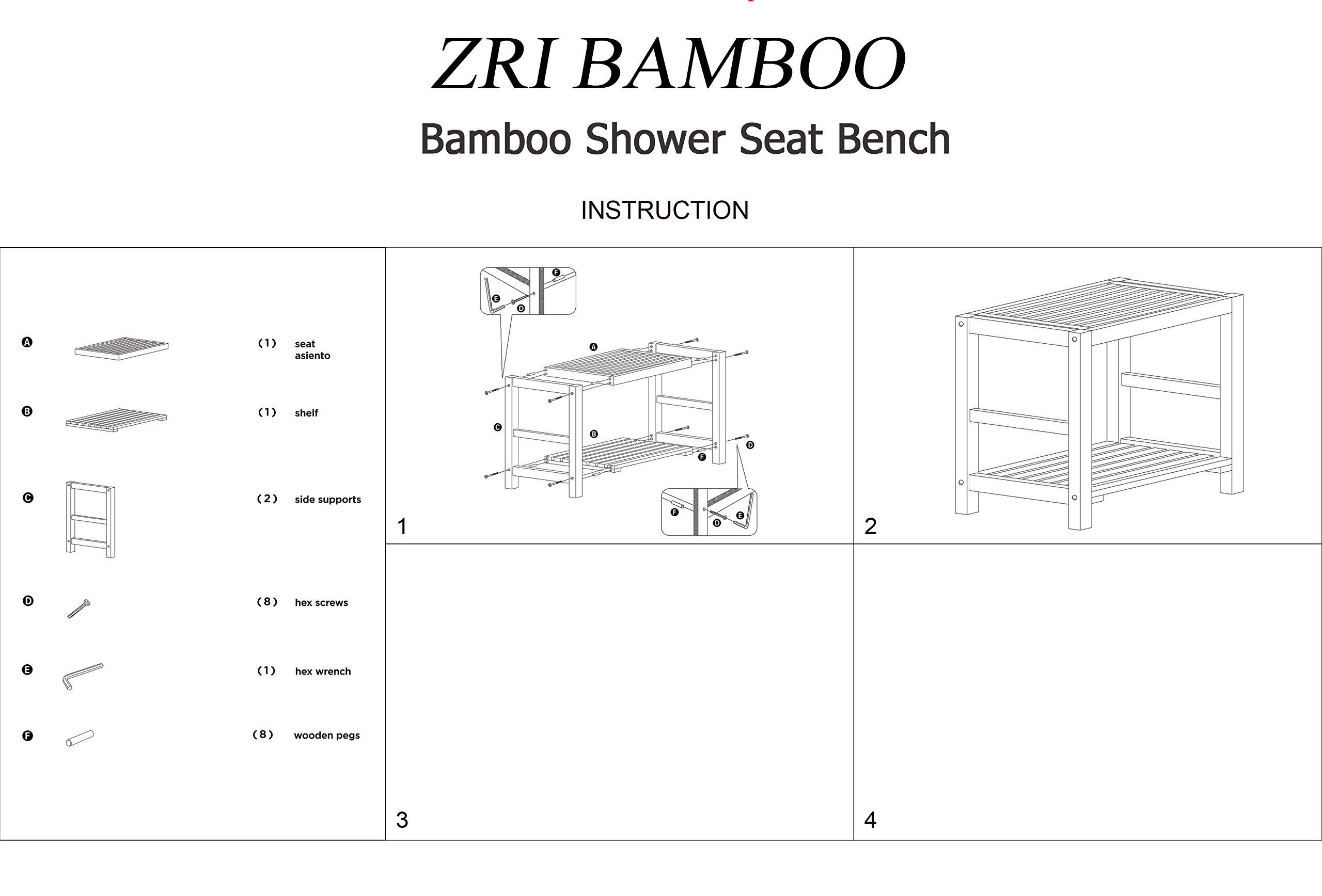 New Ridge Home Goods NewRidge Home Natural Bamboo Shower Seat, Shaving Stool, Spa Bath Bench with Storage Shelf