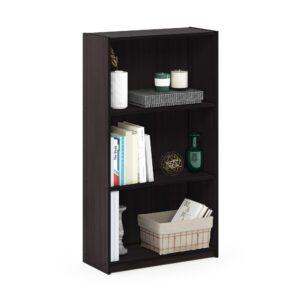 Furinno Basic 3-Tier Bookcase Storage Shelves, Dark Walnut