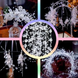 FQTANJU 200 Ft Acrylic Crystal Clear Beads String Roll, 8mm and 3mm Mixed, Party Garland Wedding Centerpieces Bridal Bouquet Crafts Decoration 60M