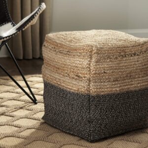 Signature Design by Ashley Sweed Valley Farmhouse Jute Braided Pouf, 17.5 x 20.25 inches, Natural & Black