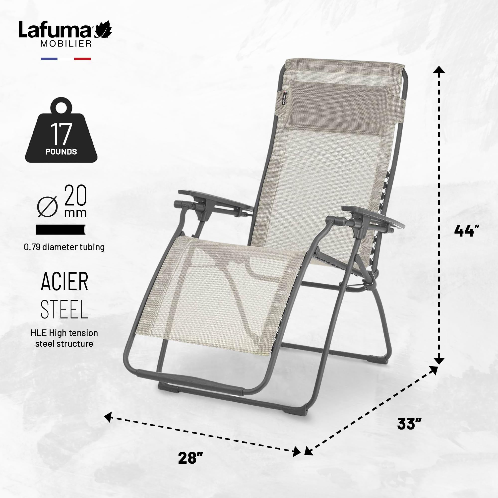 Lafuma Futura LFM3118-8548 Zero Gravity Outdoor Steel Framed Lawn Patio Recliner Folding Lounge Chair with Batyline Canvas, Seigle Grey