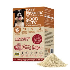 fidobiotics good guts for medium mutts probiotic for dogs, 6 billion cfus, 11 strains, 5 digestive enzymes, 2 prebiotics, digestive gut health for dogs, adult & puppy probiotics supplements (30 days)