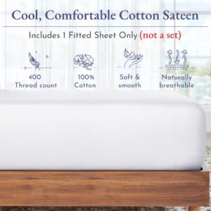 California Design Den White Twin XL Fitted Sheet, 100% Cotton 400 Thread Count Sateen, 1 Fitted Sheet Only for Home, Fits College Dorm Mattresses (Twin XL, White)