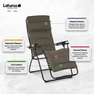 Lafuma Futura Air Comfort Zero Gravity Chair XL Series Outdoor Lounge Relaxation with Headrest, Cushion, Footrest and Foot Glides, Taupe Gray