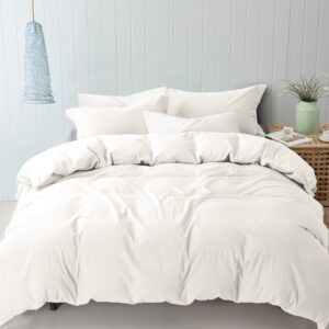 amrapur overseas | 3-piece linen rich duvet set (white, queen)