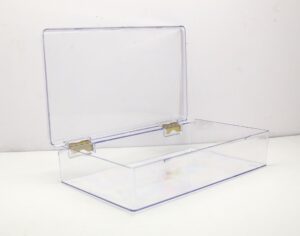 clear hinged plastic box 10 3/8" l x 6" w x 2" h - 1 piece per pack