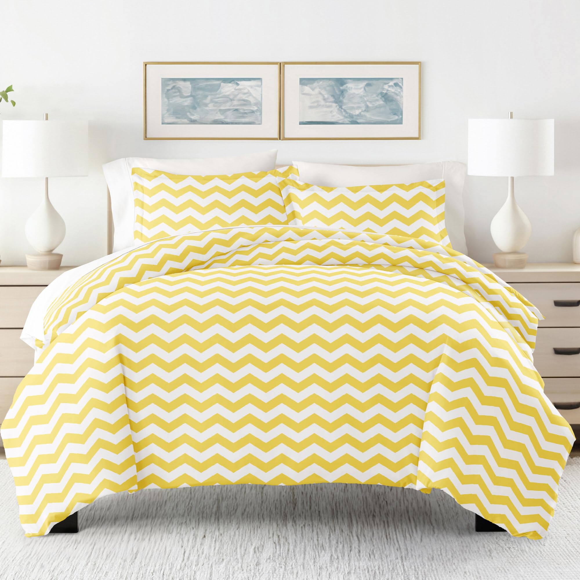 ienjoy Home Ultra Soft Arrow Patterned 3 Piece Duvet Cover Set, Twin, Yellow