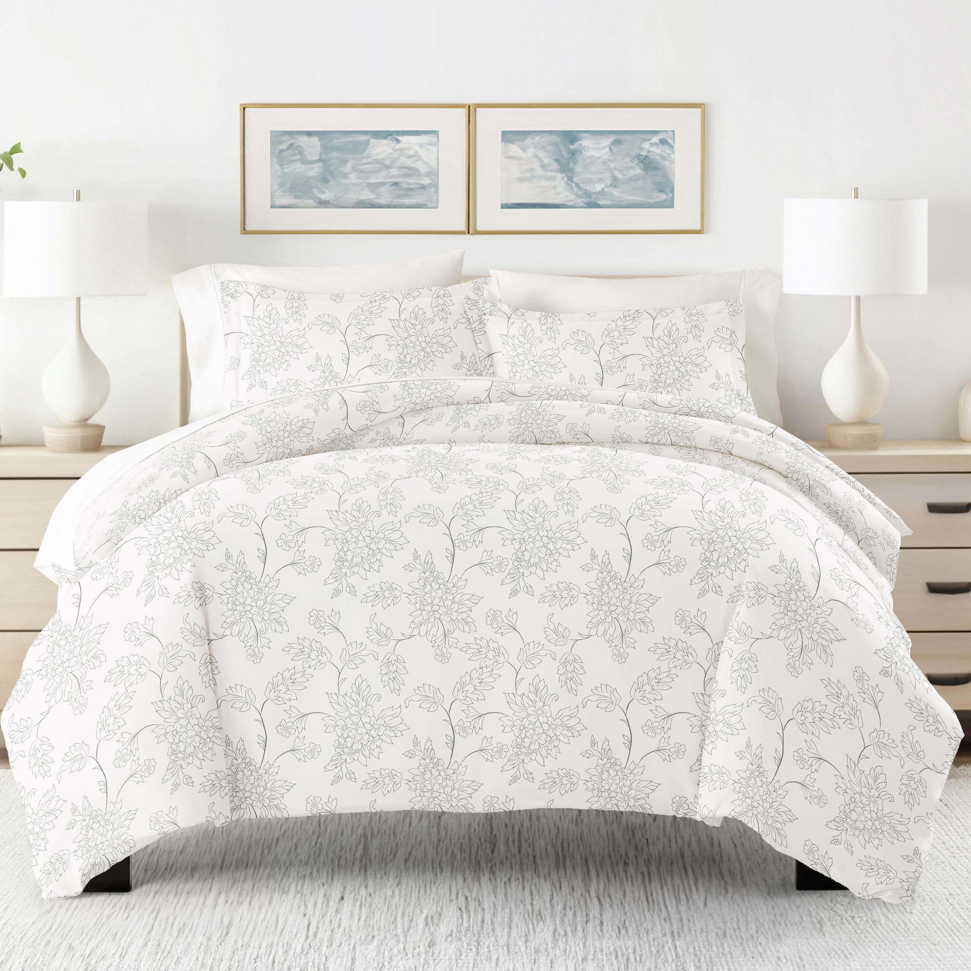 Simply Soft Duvet Cover Set Vine Patterned, Twin, Gray (SS-DUV-Vine-Twin-GR)