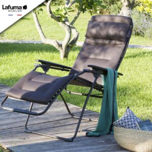 Lafuma Futura Air Comfort Zero Gravity Chair XL Series Outdoor Lounge Relaxation with Headrest, Cushion, Footrest and Foot Glides, Taupe Gray