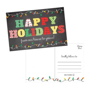 50 chalkboard holiday greeting cards, cute fancy blank winter christmas postcard set, bulk pack of premium seasons greetings note, happy new years for kids, business office or church thank you notes