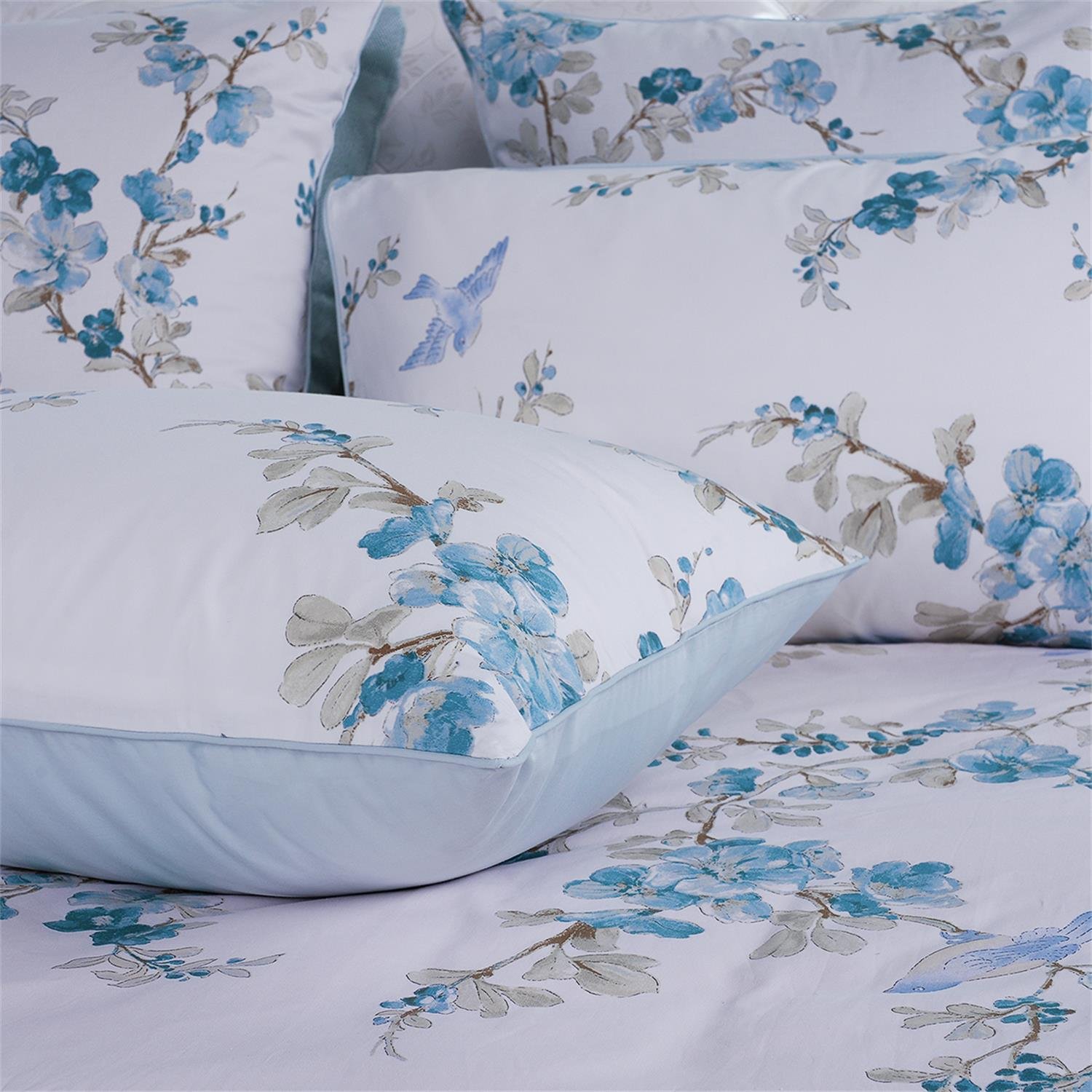 Brandream Blossom Floral Birds Duvet Cover Queen Size 100% Egyption Cotton Farmhouse Bedding Set White Blue Botanical Branches Flower Pattern