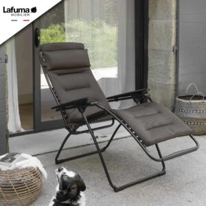 Lafuma Futura Air Comfort Zero Gravity Chair XL Series Outdoor Lounge Relaxation with Headrest, Cushion, Footrest and Foot Glides, Taupe Gray