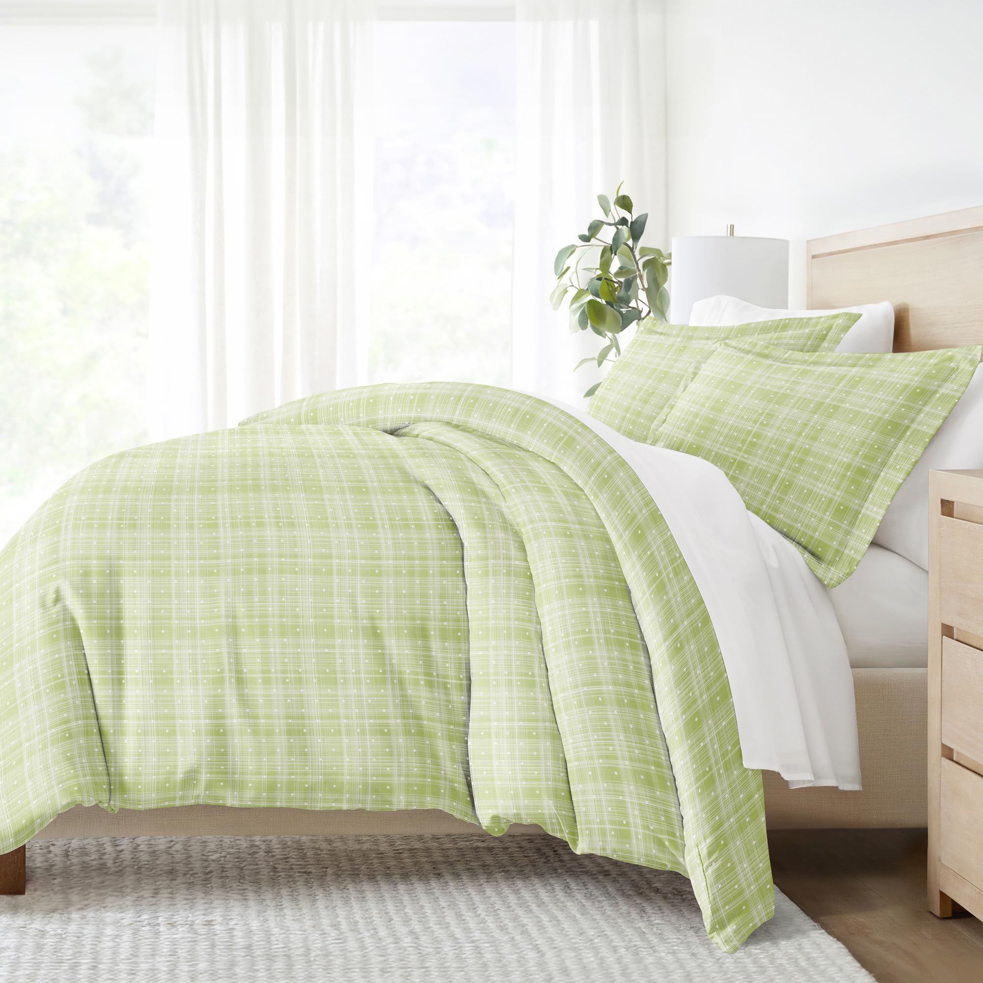 Simply Soft Ultra Soft Polkadot Patterned 3 Piece Duvet Cover Set, Queen, Moss