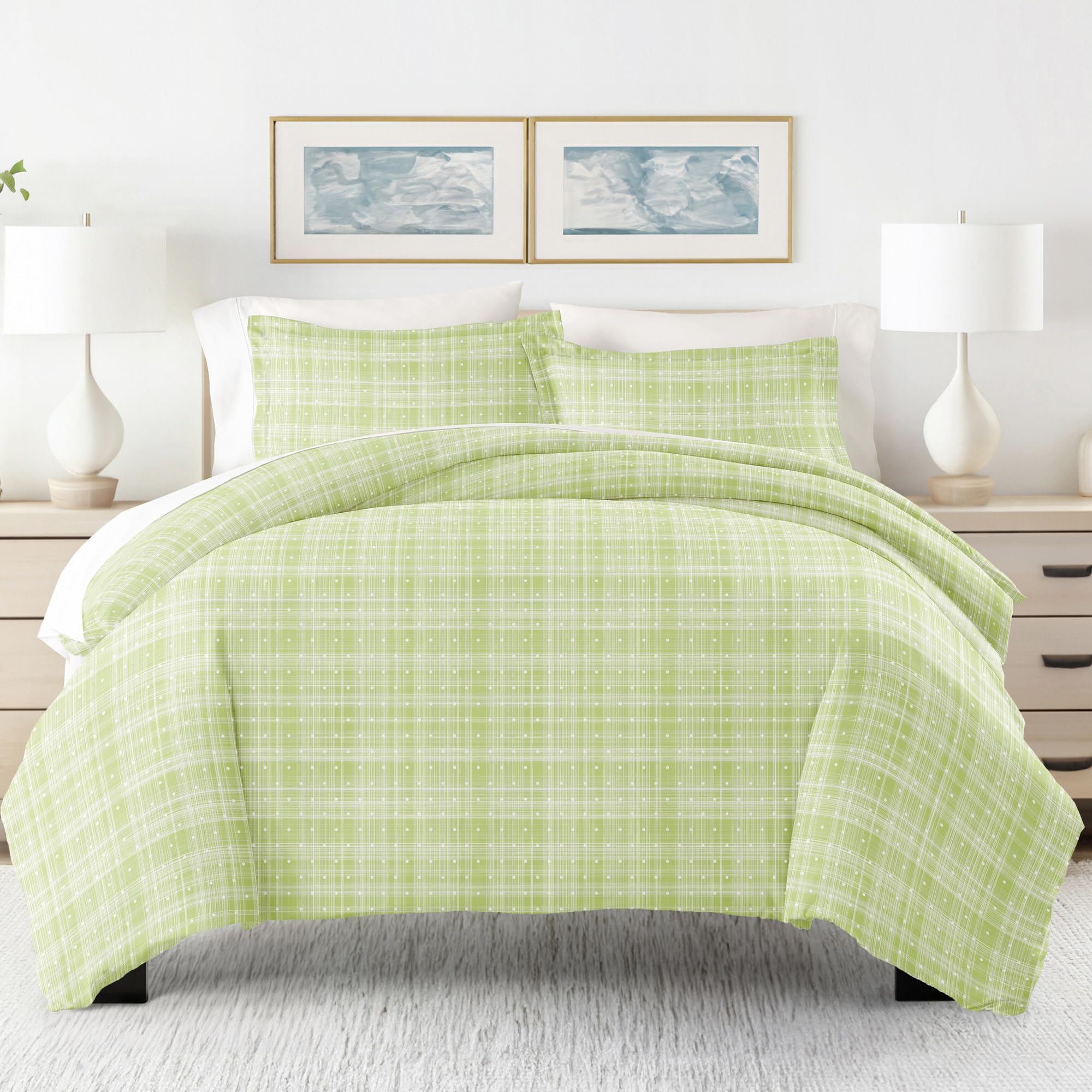 Simply Soft Ultra Soft Polkadot Patterned 3 Piece Duvet Cover Set, Queen, Moss