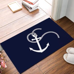 Libaoge Boat Mat/Rug White Nautical Anchor Navy Blue Door Mat Entrance Mat Indoor Rug, Floor Mat for Kitchen Bathroom Bedroom 16x24in