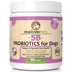 probiotics for dogs & puppies–extra strength 9 species, 5 billion cfu per scoop of dog probiotics and digestive enzymes for dogs. support fiber for dogs & dog allergy relief– powder probiotic for dogs