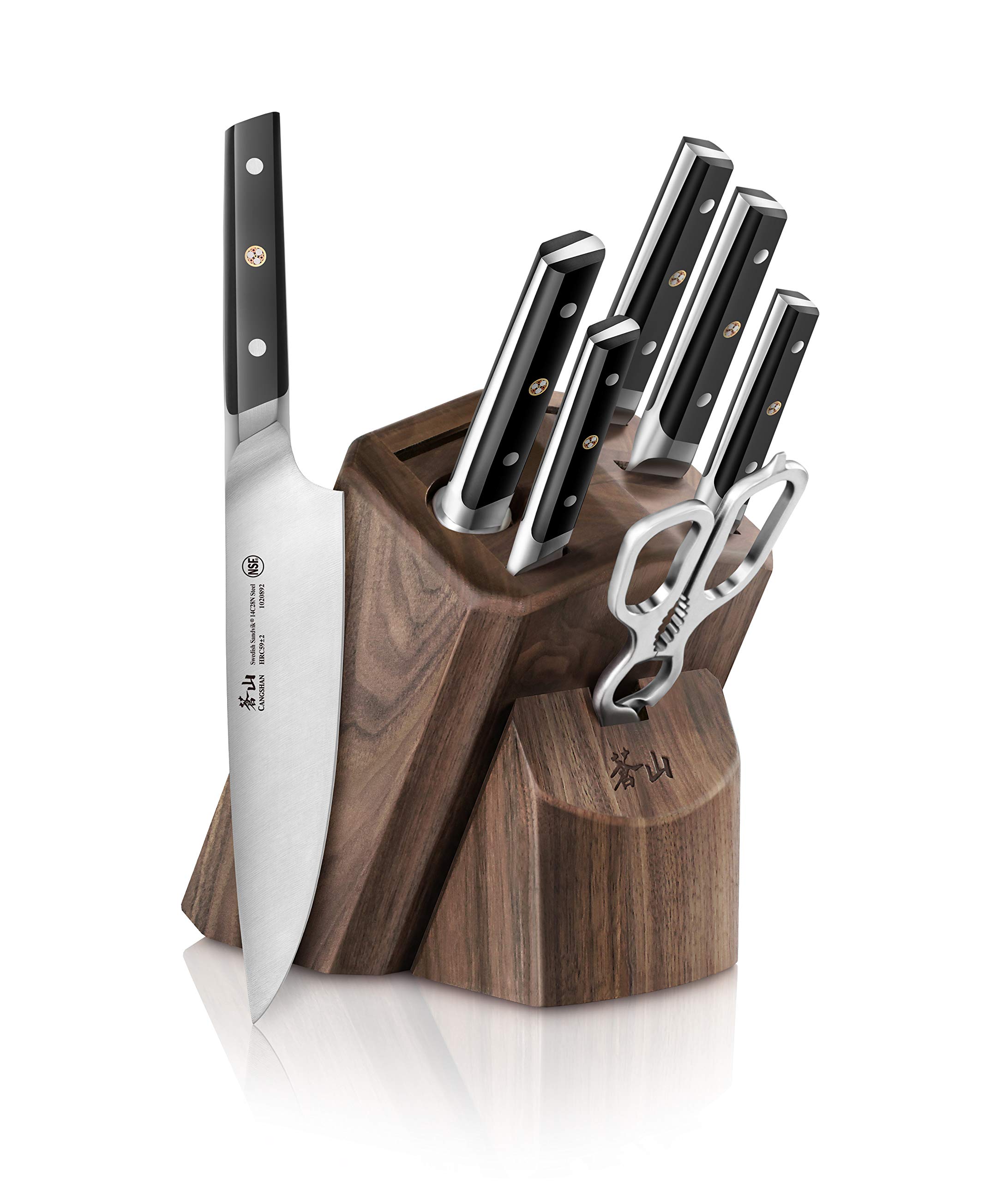 Cangshan TC Series 1021219 Swedish 14C28N Steel Forged 8-Piece Knife Block Set, Walnut