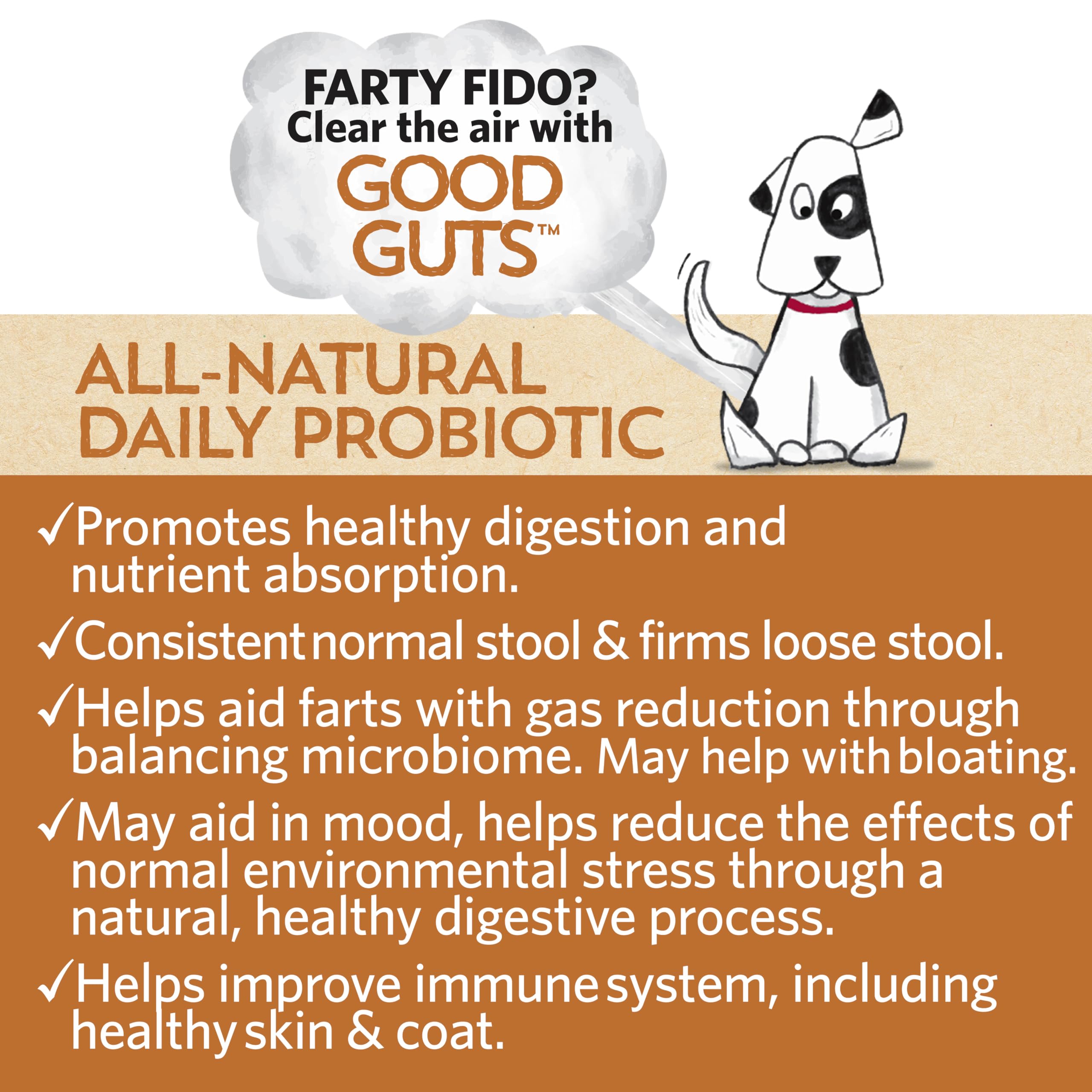 Fidobiotics Good Guts for Medium Mutts Probiotic for Dogs, 6 Billion CFUs, 11 Strains, 5 Digestive Enzymes, 2 Prebiotics, Digestive Gut Health for Dogs, Adult & Puppy Probiotics Supplements (30 Days)