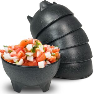 ksev salsa bowls – 6 pack (black), 13oz bpa free small bowl unbreakable mexican molcajete chips guacamole, serving dish, sauce cup, side bowl, snack, chips, dip, nuts, candy, ice cream, party use