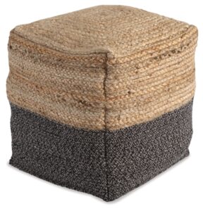 signature design by ashley sweed valley farmhouse jute braided pouf, 17.5 x 20.25 inches, natural & black