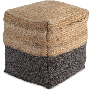 Signature Design by Ashley Sweed Valley Farmhouse Jute Braided Pouf, 17.5 x 20.25 inches, Natural & Black