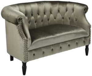 christopher knight home milani tufted scroll arm velvet loveseat, grey / dark brown