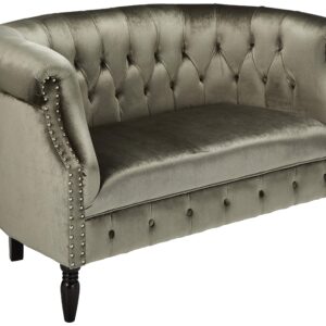 Christopher Knight Home Milani Tufted Scroll Arm Velvet Loveseat, Grey / Dark Brown