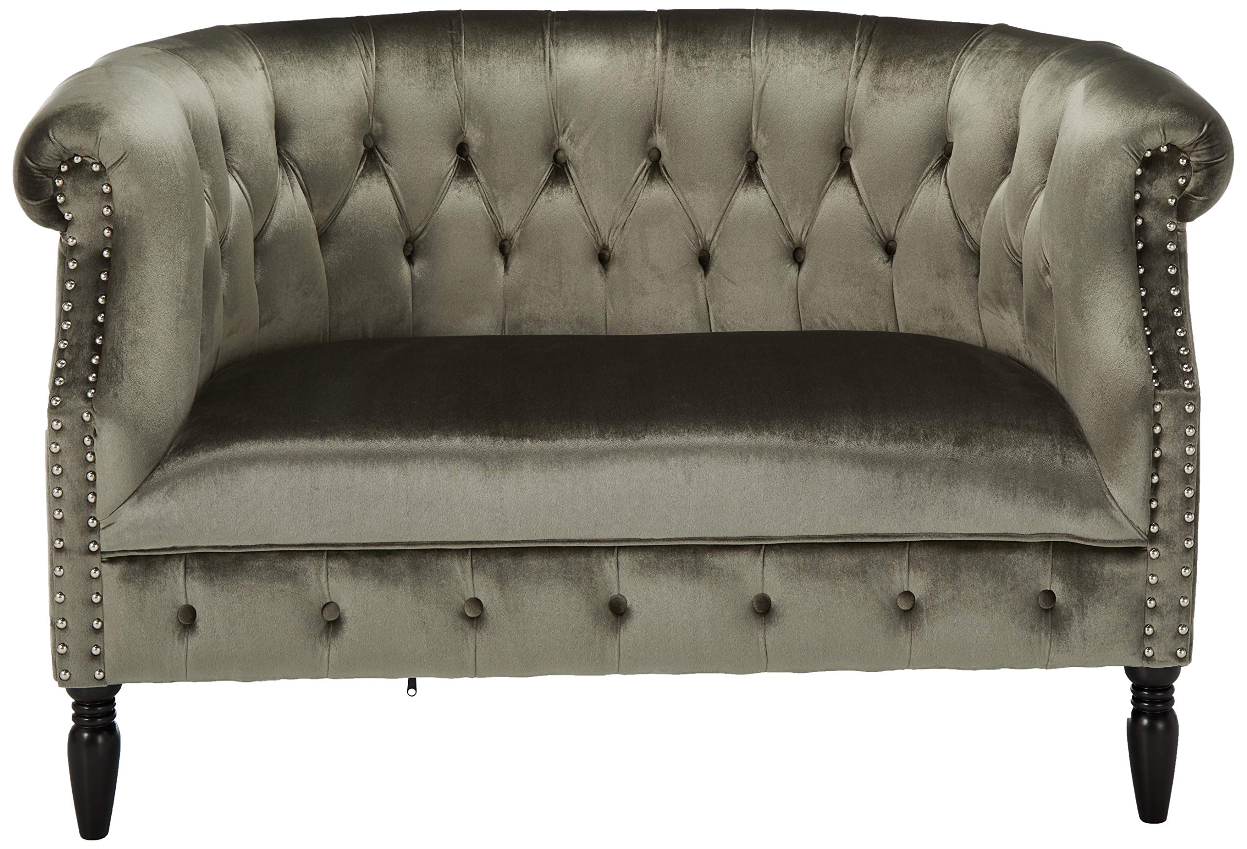 Christopher Knight Home Milani Tufted Scroll Arm Velvet Loveseat, Grey / Dark Brown