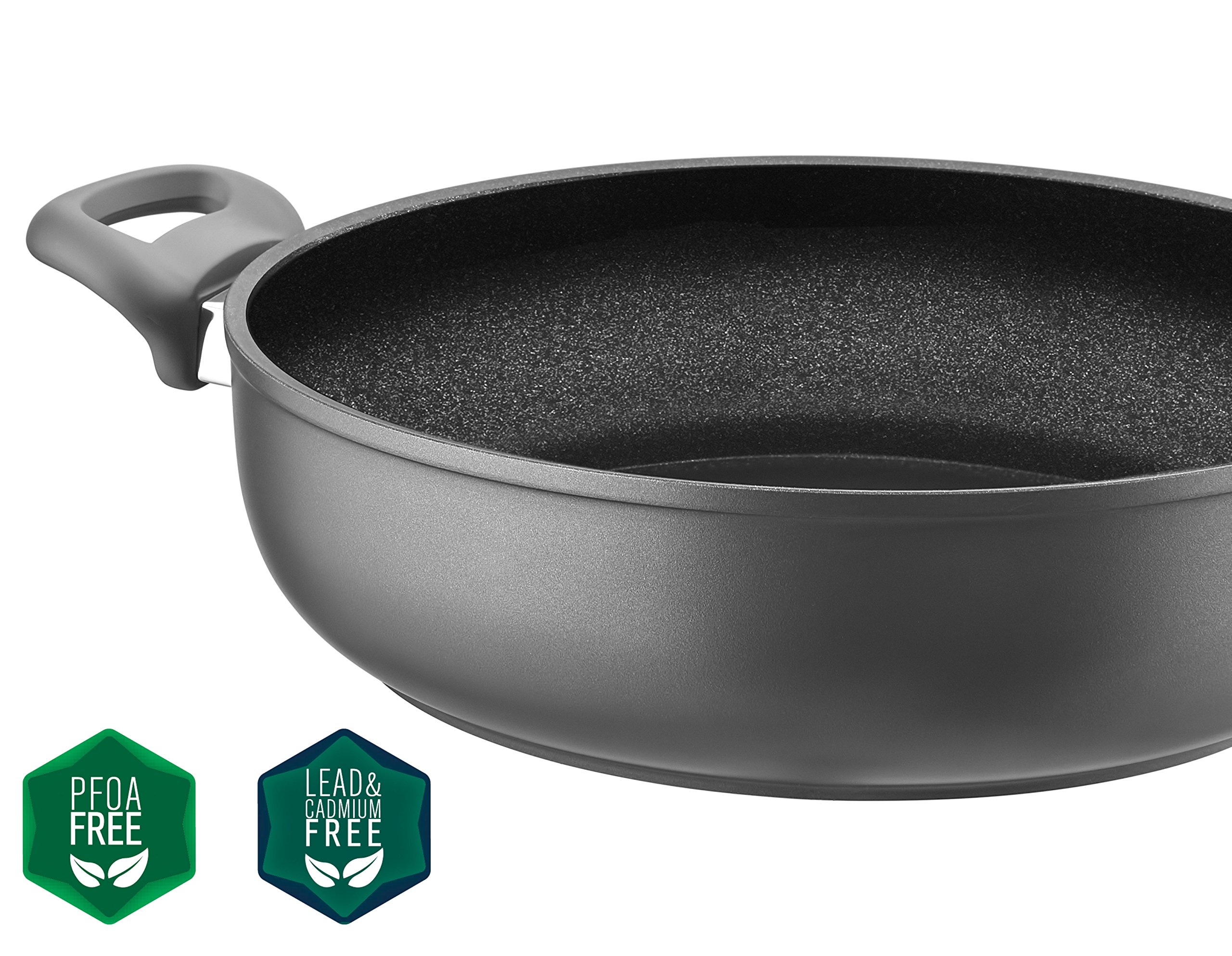 SAFLON Titanium Nonstick 4-Quart Saute Pot with Tempered Glass Lid, 4mm Forged Aluminum with PFOA Free Coating from England