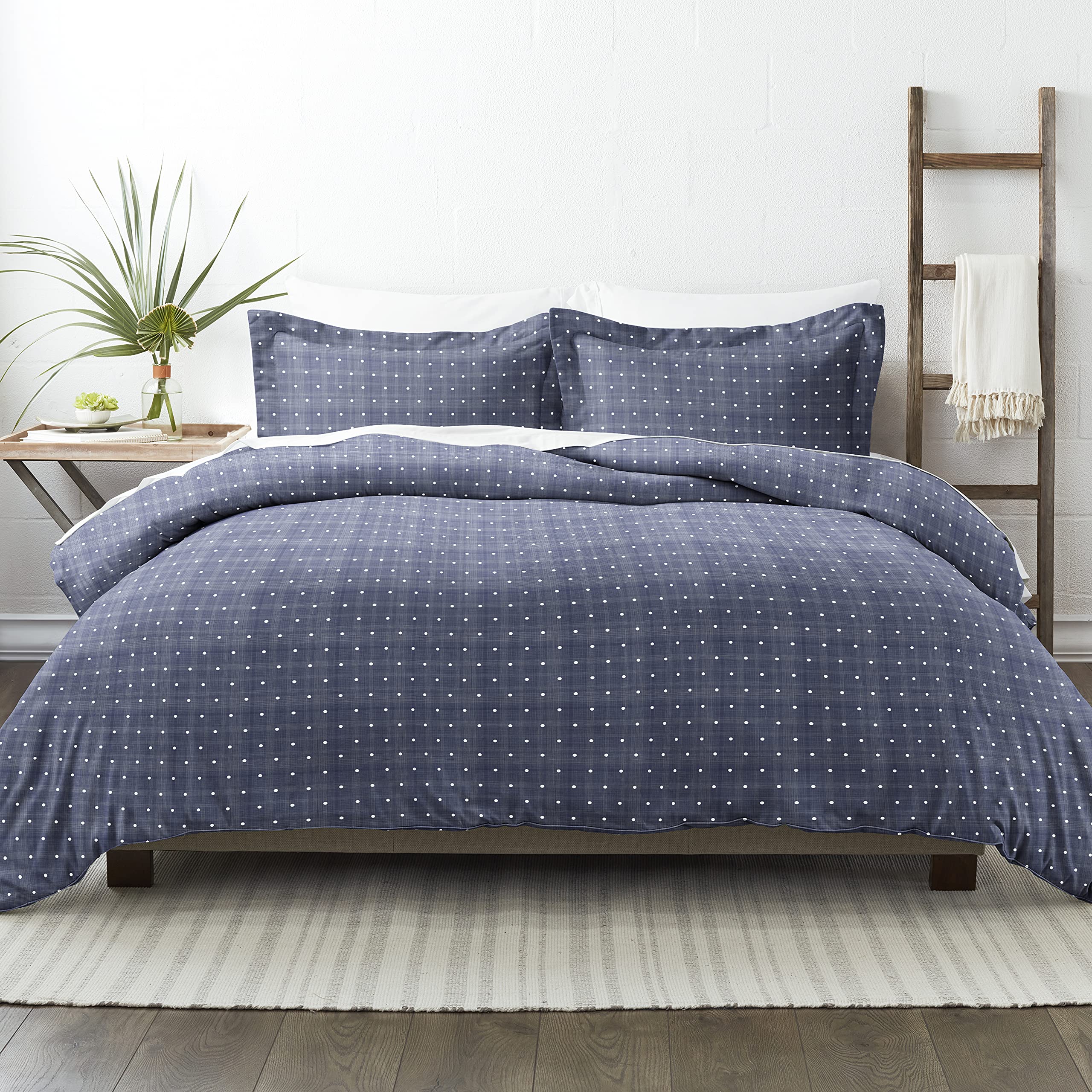 Simply Soft Ultra Soft Polkadot Patterned 3 Piece Duvet Cover Set, Queen, Navy