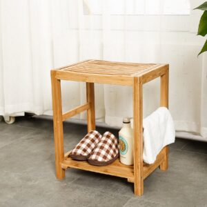 New Ridge Home Goods NewRidge Home Natural Bamboo Shower Seat, Shaving Stool, Spa Bath Bench with Storage Shelf