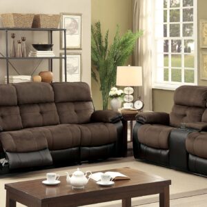 HOMES: Inside + Out Payton Reclining Modern Fabric Sofa, Brown/Espresso