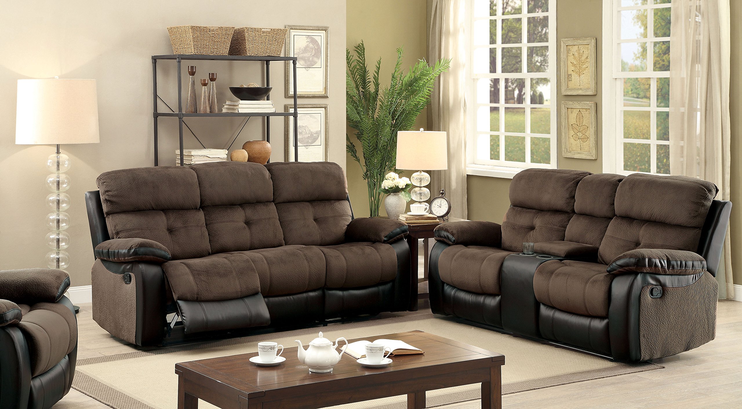 HOMES: Inside + Out Payton Reclining Modern Fabric Sofa, Brown/Espresso