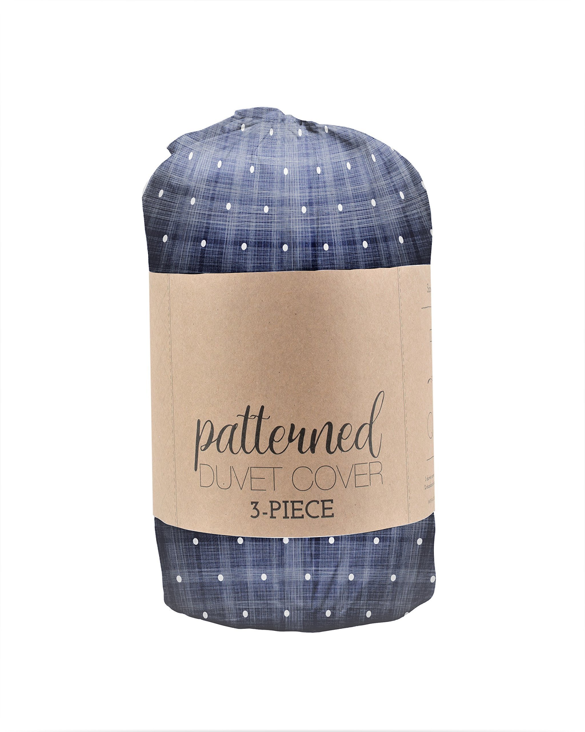 Simply Soft Ultra Soft Polkadot Patterned 3 Piece Duvet Cover Set, Queen, Navy