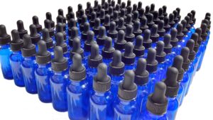 dropperstop™ 1oz cobalt blue glass dropper bottles (30ml) with tapered glass droppers - pack of 99