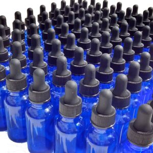 DropperStop™ 1oz Cobalt Blue Glass Dropper Bottles (30mL) with Tapered Glass Droppers - Pack of 99