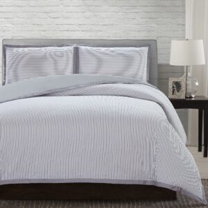 amrapur overseas | seersucker 3-piece 100% cotton striped duvet set (grey, king)