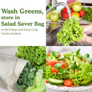 Regency Wraps Salad Saver, Reusable Drawstring Produce Bag for Storing Lettuce, Veggies and Fruit in the Refrigerator to keep fresh longer, 100% Cotton Kitchen Essential, 10 x 17 ", Natural