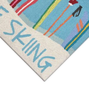 Liora Manne 1845/03 Front Porch Winter Gone Skiing Blue Indoor/Outdoor Rug, 20" X 30", White, Multi