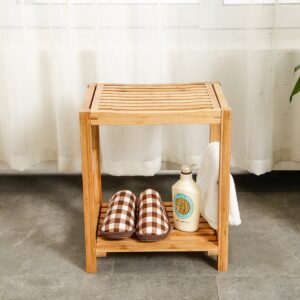 New Ridge Home Goods NewRidge Home Natural Bamboo Shower Seat, Shaving Stool, Spa Bath Bench with Storage Shelf