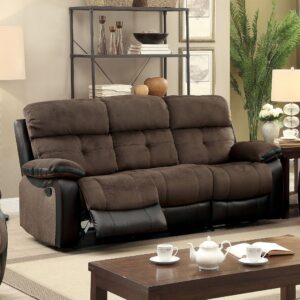 HOMES: Inside + Out Payton Reclining Modern Fabric Sofa, Brown/Espresso