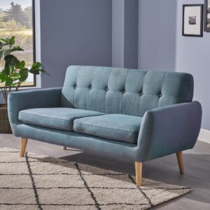 christopher knight home josephine mid-century modern petite fabric sofa, blue / natural