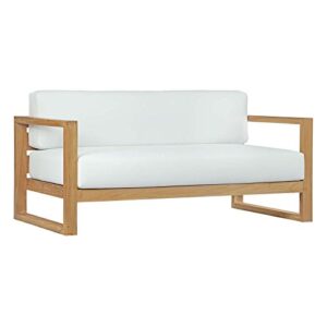 modway upland teak wood outdoor patio sofa with cushions in natural white