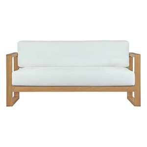 Modway Upland Teak Wood Outdoor Patio Sofa with Cushions in Natural White