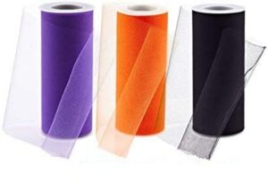 charmed halloween orange, black and purple tulle each roll 6 inch by 25 yards, 3 spools