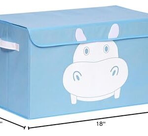 QUOKKA Toy Storage Box for Kids and Baby - Collapsible Hippo Toy Chest Bin with Flip-Top Lid for Boys and Girls - Organizer Boxes for Stuffed Animal Storage to Keep Nursery & Playroom Tidy (Blue)…